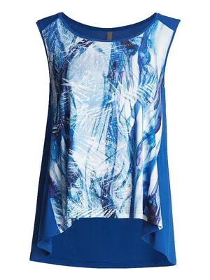 CONQUISTA Sleeveless A-line Top With Tropical Print - Blue