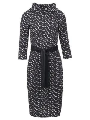 CONQUISTA Fitted Print Dress With Belt - Grey