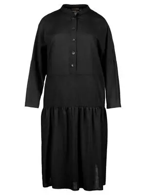 CONQUISTA Midi Dress With Mandarin Collar And Button Detail - Black