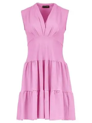 CONQUISTA Sleeveless Tiered V-neck Cotton Dress - Pink