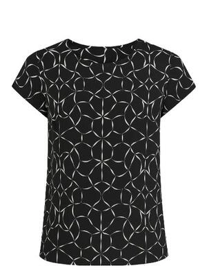 CONQUISTA Short Sleeve Geometric Print Top - Black