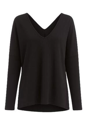 CONQUISTA Loose Fit Long Sleeve V-neck Top - Black