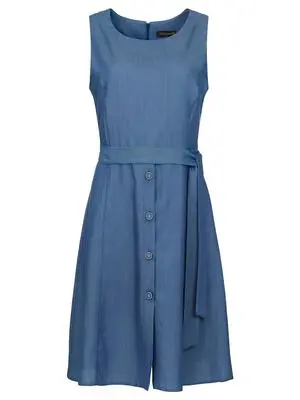 CONQUISTA Sleeveless Dress With Belt And Button Detail - Blue