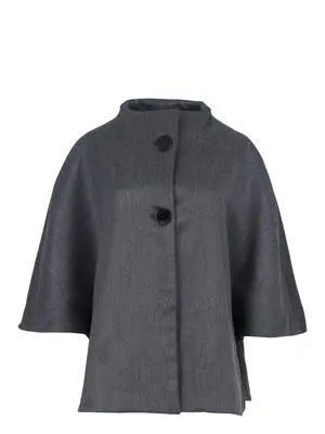 CONQUISTA Dark Wool Cape With Short Sleeves - Grey