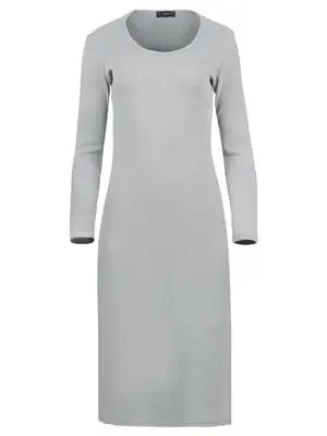 CONQUISTA Long Sleeve Round Neck Midi Dress With Side Slits - Grey