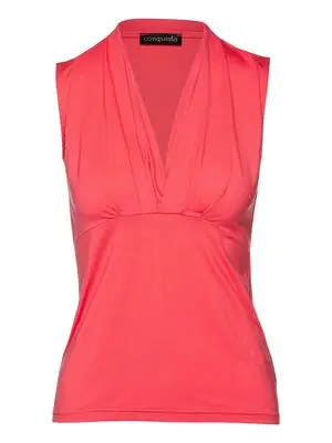 CONQUISTA Sleeveless V-neck Faux Wrap Top - Red