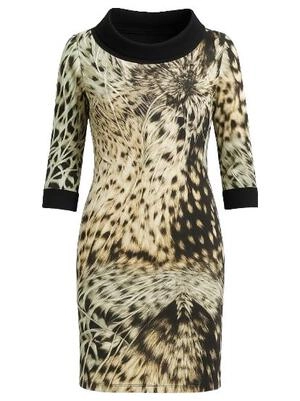 CONQUISTA Fitted Print Punto Di Roma Dress With Belt - Black