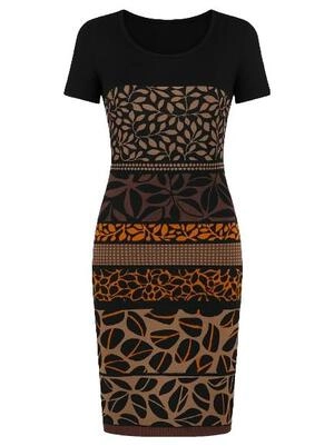 CONQUISTA Short Sleeve Printed Dress - Black