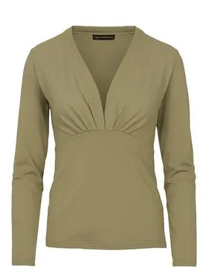CONQUISTA Long Sleeve Faux Wrap Top In Stretch Jersey - Green