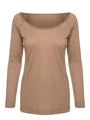 CONQUISTA Cashmere Blend Long Sleeve Top With Boatneck - Brown