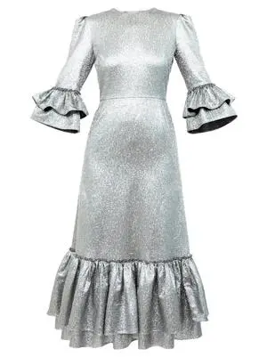 KAROLINA OZOLINSIUTE Maxi Dress With Ruffled Sleeves And Hem - Silver/grey