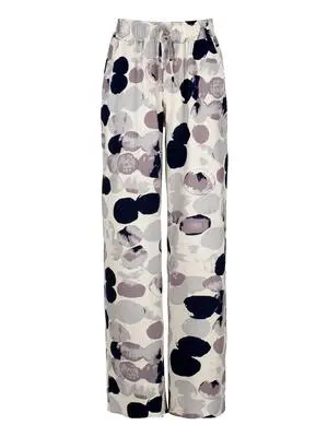CONQUISTA Printed Linen-style Wide-leg Trousers - Grey
