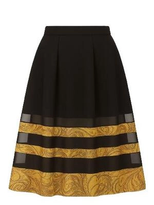 CONQUISTA Full Midi Skirt With Printed Sheer Detailing - Brown