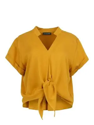 CONQUISTA Conquista Viscose Tie-Front Blouse Orange