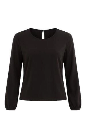 CONQUISTA Long Sleeve Top With Keyhole Detail - Black
