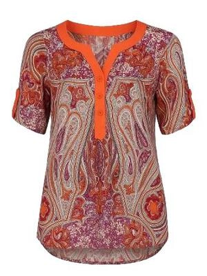CONQUISTA Printed Poplin Top With Orange Trim - Red