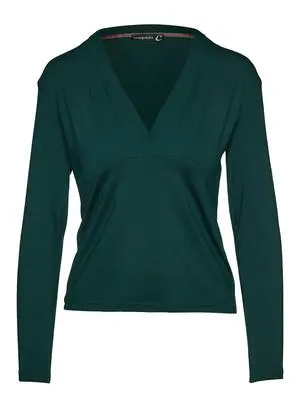 CONQUISTA Long Sleeve Faux Wrap Top In Stretch Jersey - Green