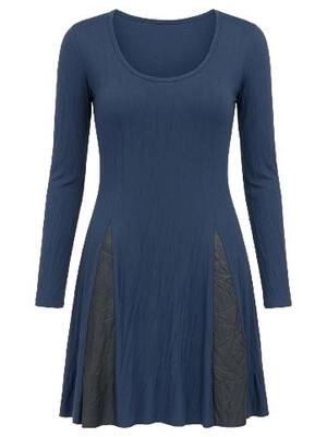 CONQUISTA Long Sleeve A-line Jersey Dress With Creased Fabric Detail - Blue