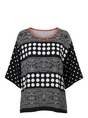 CONQUISTA Round Neck Printed Top - Black