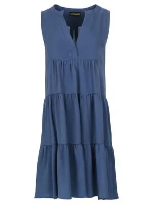 CONQUISTA Sleeveless A-line Indigo Viscose Dress - Blue