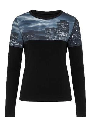 CONQUISTA Cityscape" Print Long Sleeve Top - Black