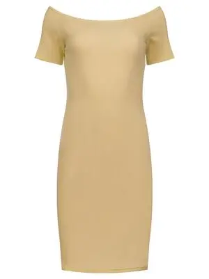 CONQUISTA Conquista Off-Shoulder Ribbed Dress Beige