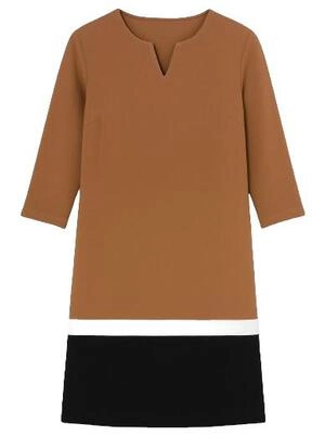 CONQUISTA Color Block Dress With V-neckline - Brown