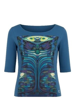 CONQUISTA Half Sleeve Printed Top With Swarovski Embellishment - Blue