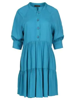 CONQUISTA Dark Turquoise Ruffled Viscose Dress - Blue