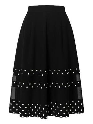 CONQUISTA Full Midi Skirt With Polka Dot And Sheer Detail - Black