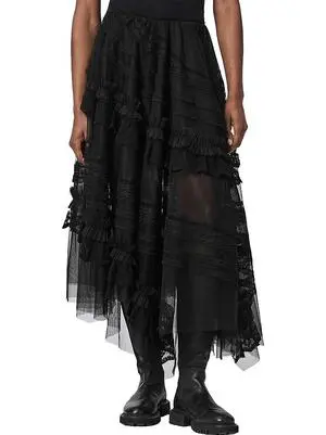 ALLSAINTS Jen Ruffled Lace Skirt - Black