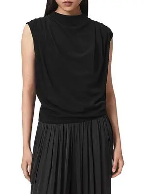 ALLSAINTS Emerson Draped Jersey Top - Black