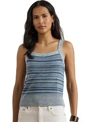 Ralph Lauren Striped Linen-cotton Sweater Tank Top - Indigo Multi