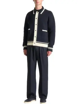 Manière De Voir Maniere De Voir Classic Combed Cotton Knit Cardigan - Navy