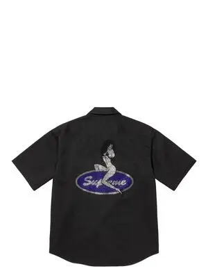 Supreme Rhinestone Pin Up Short-sleeve Work Shirt - Black