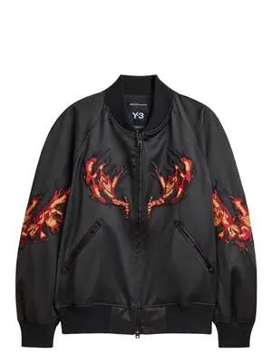 Adidas Y-3 Embroidered Graphic Satin Bomber Jacket - Black