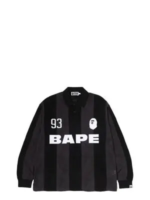 A BATHING APE Stripe Pattern Jacquard Multi Logo Long Sleeve Polo Shirt - Black