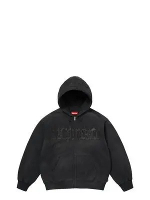 Supreme Leather Appliqué Zip Up Hooded Sweatshirt - Black