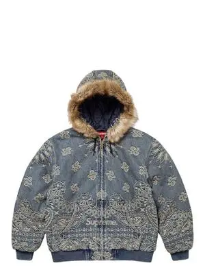 Supreme Bandana Jacquard Denim Hooded Work Jacket - Blue