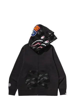 A BATHING APE Color Camo Shark Full Zip Double Hoodie - Black