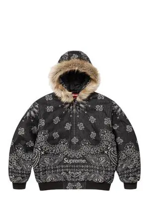 Supreme Bandana Jacquard Denim Hooded Work Jacket - Black
