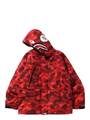 A BATHING APE Color Camo Shark Snowboard Down Jacket - Red