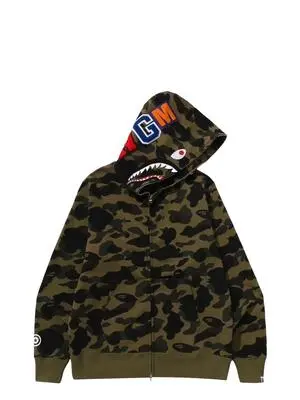A BATHING APE Camo Shark Full Zip Hoodie - Green