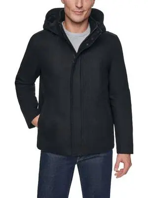Cole Haan Cole Haan Signature Hooded Wool Blend Field Coat Black