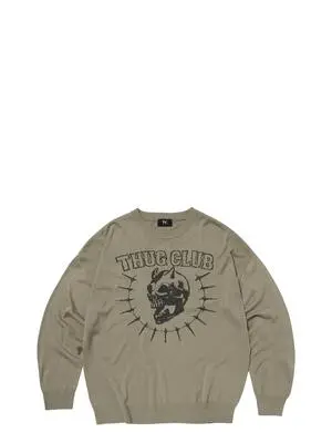 THUG CLUB Riding Skull Knit Sweater - Beige