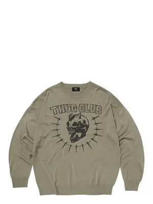 THUG CLUB Riding Skull Knit Sweater - Beige