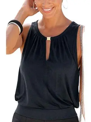LASCANA Sleeveless Keyhole Top With Decorative Clasp - Black