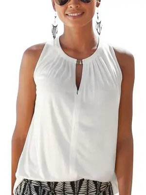 LASCANA LASCANA Sleeveless Keyhole Top Cream