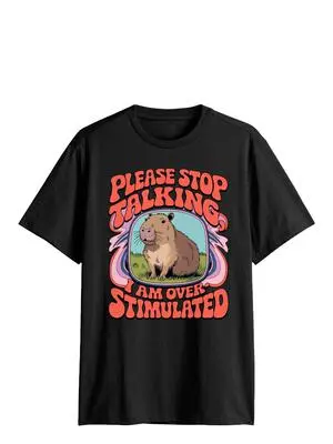 LOST GODS Overstimulated Capybara Short Sleeve Graphic T-shirt - Black