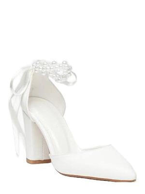 PROLOGUE SHOES Zia Ribbon Block Heel Bridal Pump - Ivory